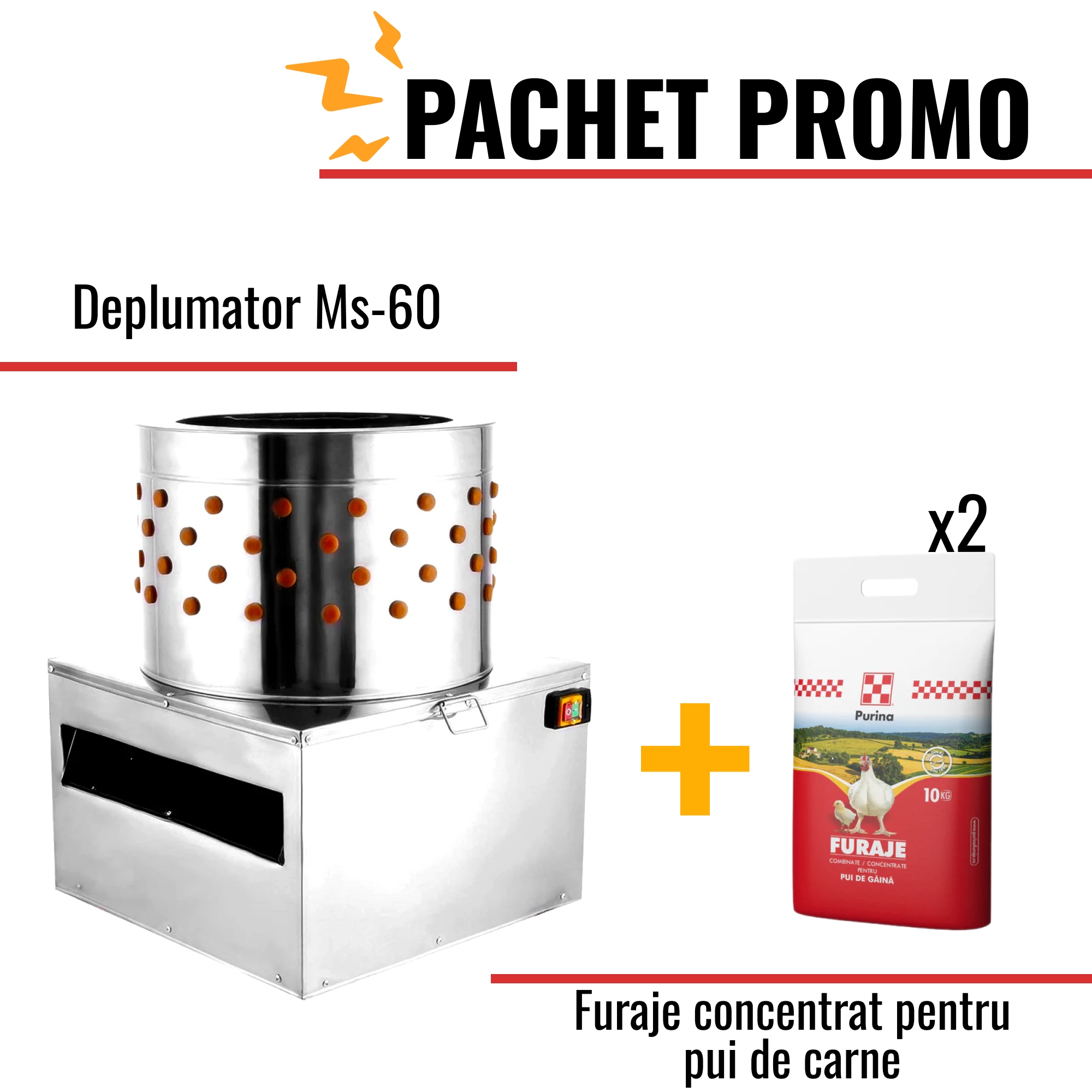 Pachet Promo:Deplumator MS60 + x2 Furaje combinat pui broiler (pui de ...