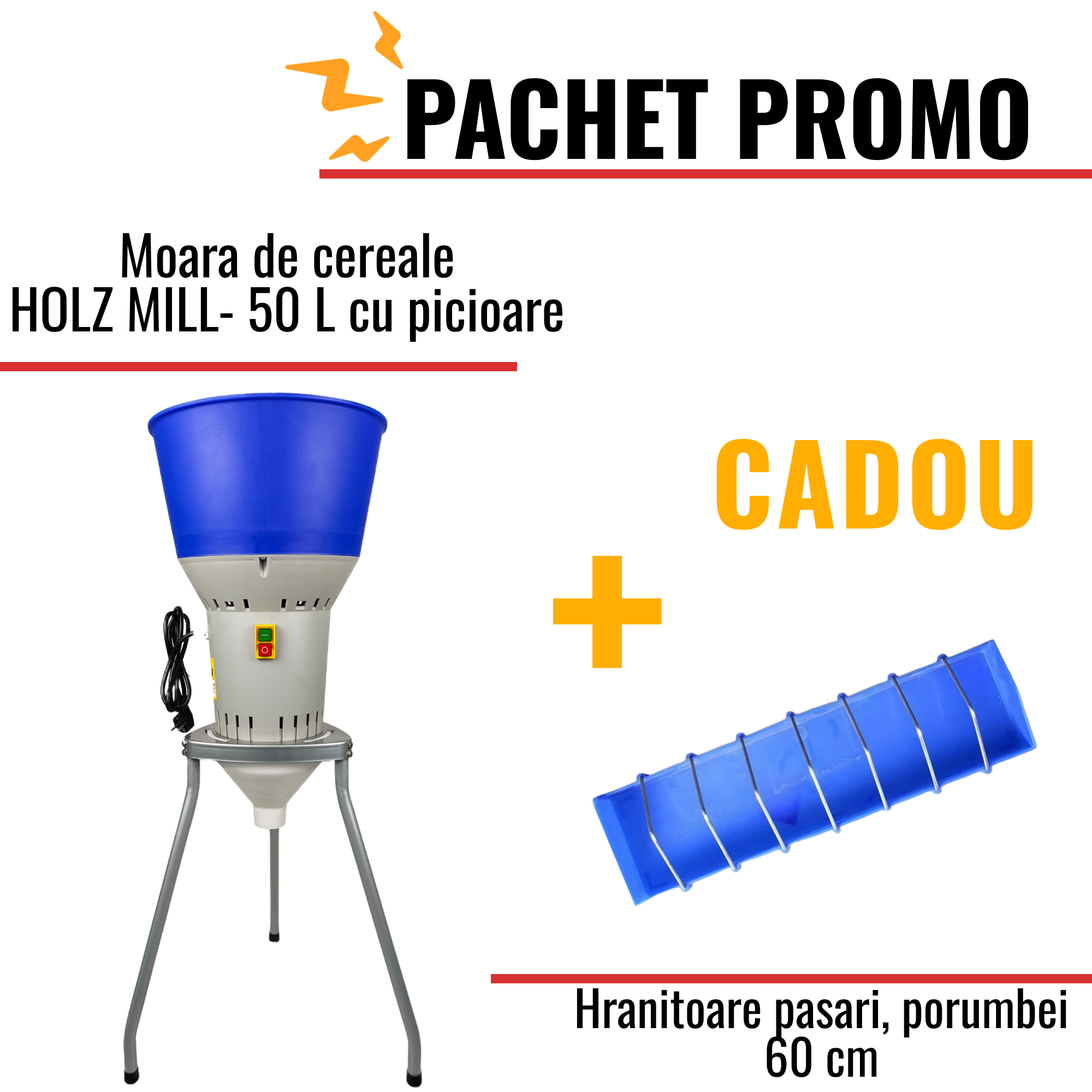 Pachet Promo:Moara de cereale HOLZ MILL-50L cu picioare +CADOU: 1x Hra ...