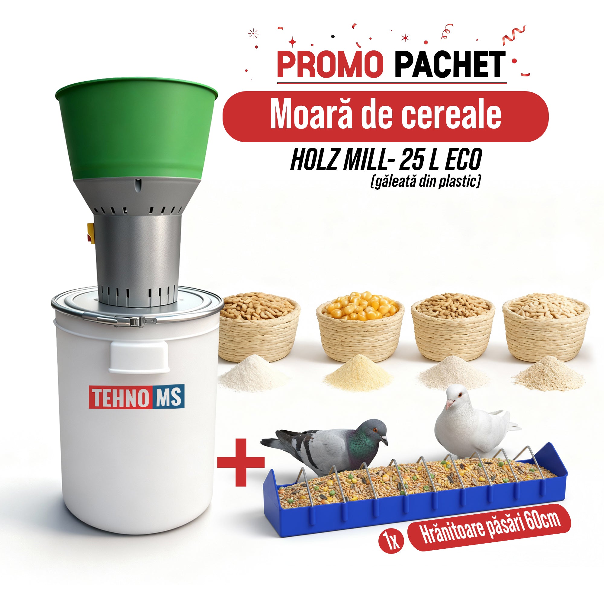 Pachet Promo:Moara de cereale HOLZ MILL-25L ECO (galeata din plastic ...