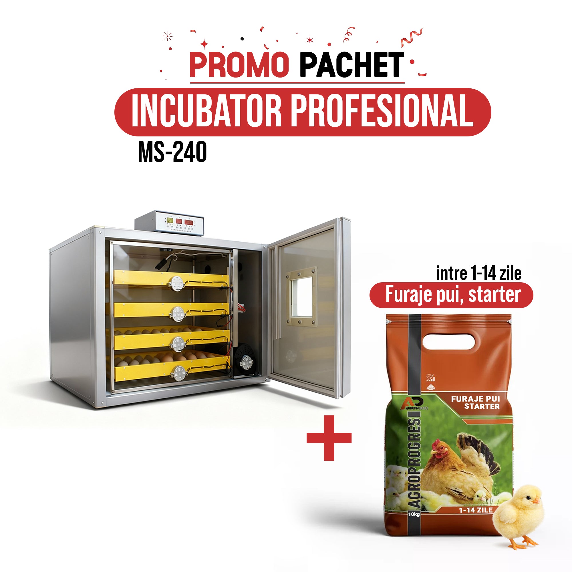 Pachet Promo: Incubator profesional MS-240 + Furaje combinat pui broil ...